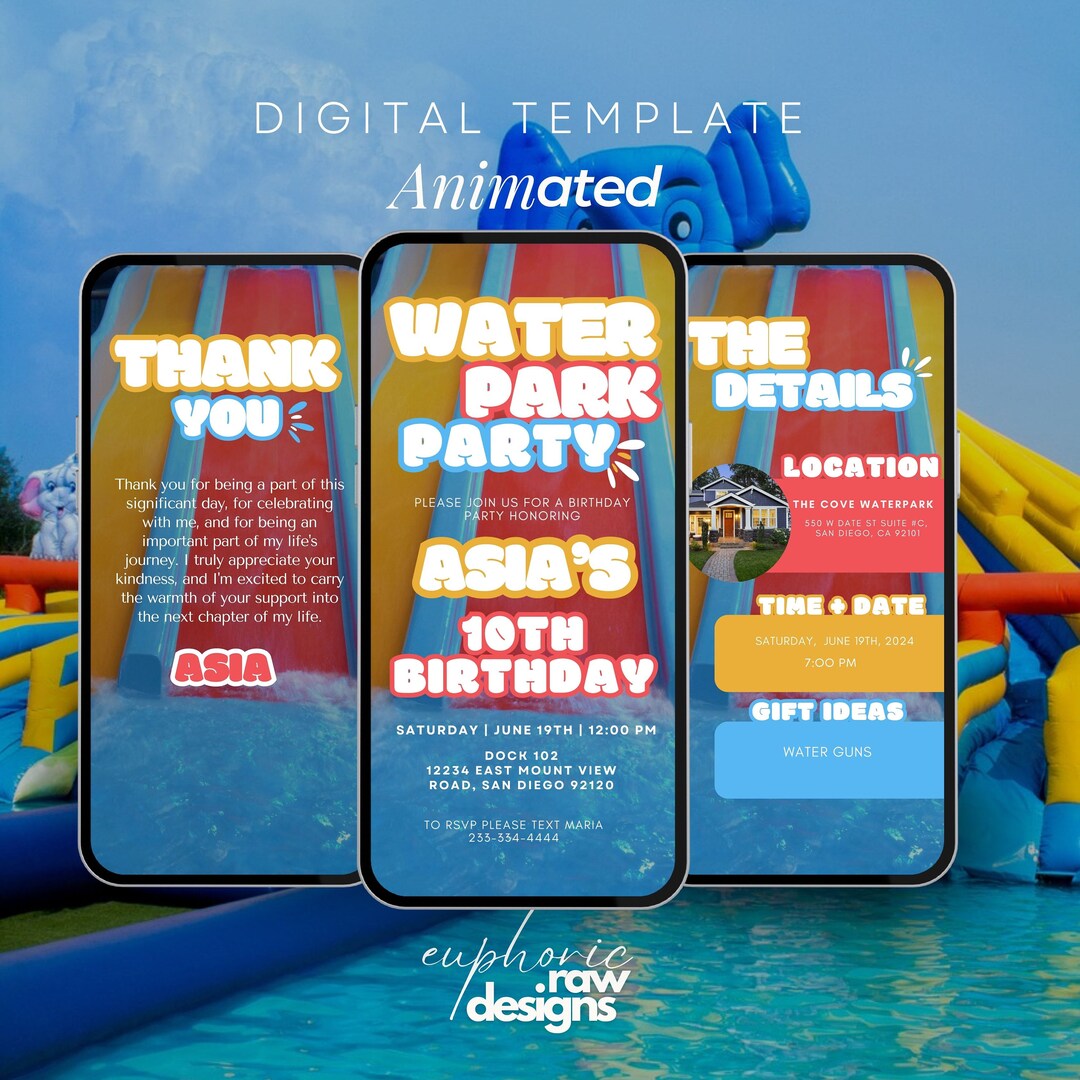 Waterpark Birthday Party Invitation, Amusement Park Invitation, Water ...
