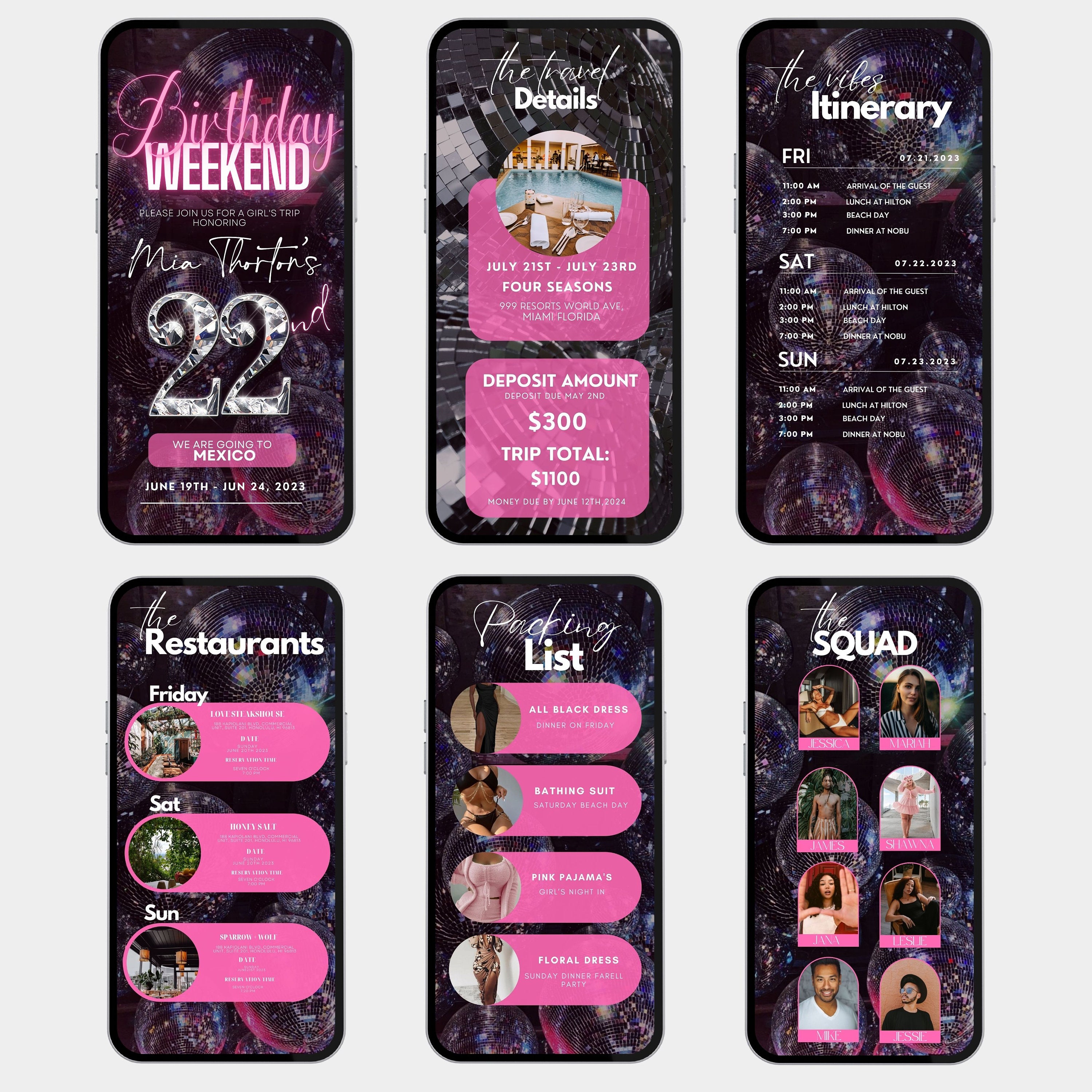 22nd Birthday Disco Ball Weekend Itinerary, Girl's Trip Vacation ...