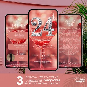 24th Birthday Dinner Invitation, Neon Pink, Animated Video Invite ...