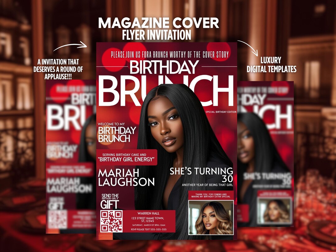 Brunch Birthday Invitation: Magazine Cover Template (digital Download ...