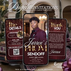 Prom Send off Digital Invitation, Maroon Gold Boys Editable Flyer ...