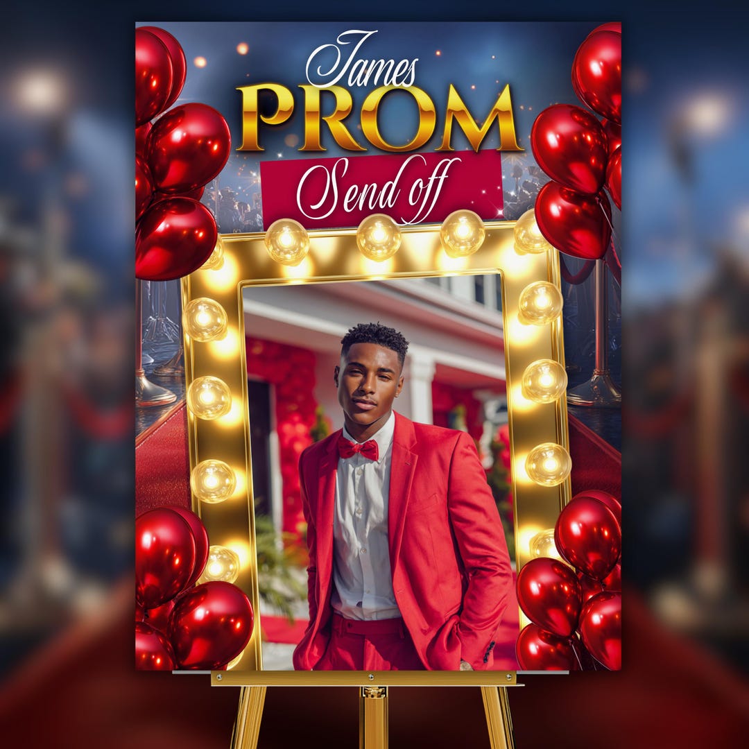 Red & Gold Prom Entrance Sign Template, Editable Senior Graduation ...