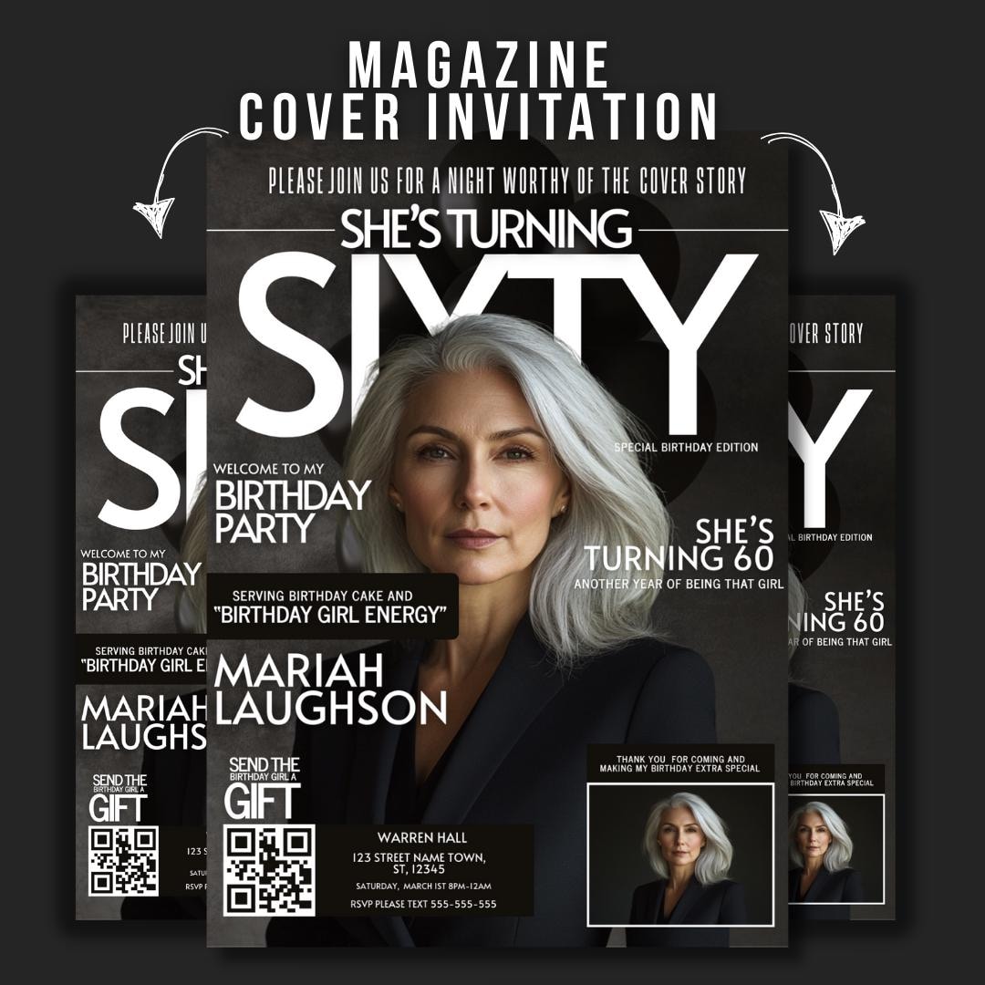 Digital 60th Birthday Magazine Invitation for Women, Glam Magazine ...