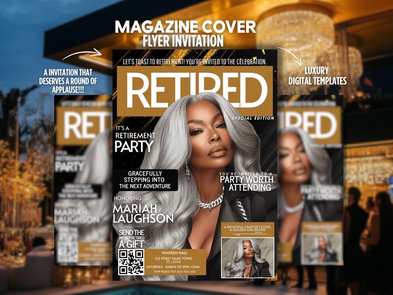 Retirement Party Invite for Her, Editable Digital Magazine Cover, DIY ...