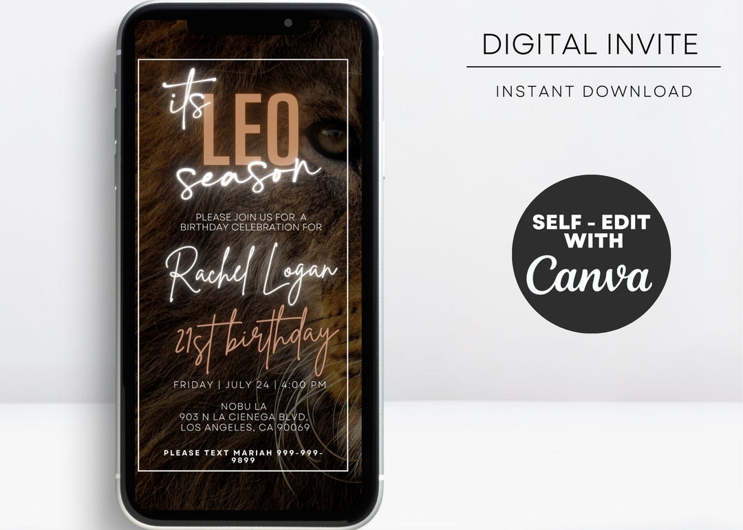 Digital LEO Season Invitation, Leo Birthday Text Invite, Digital ...