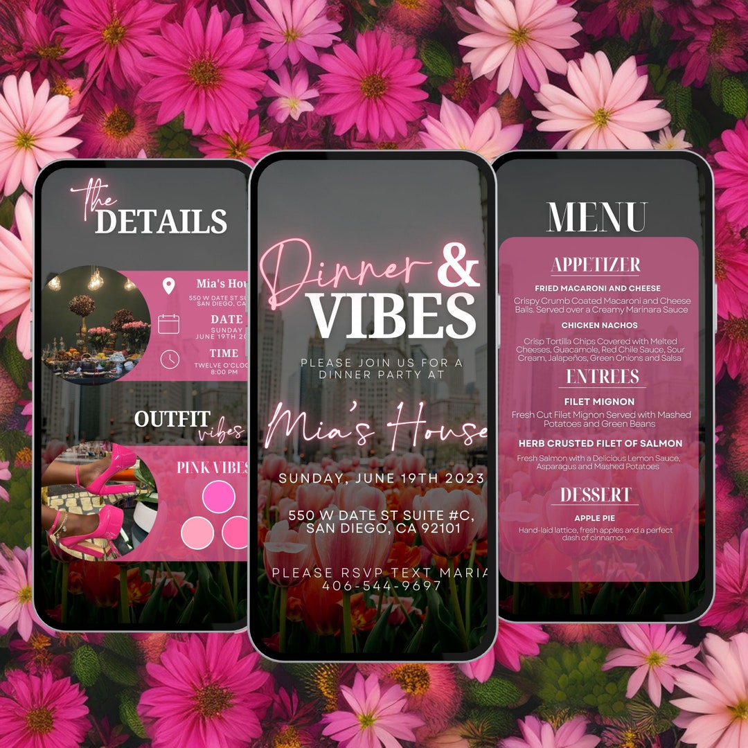 Floral Dinner Party Invitation, Dinner Birthday Menu, Dinner Invitation ...