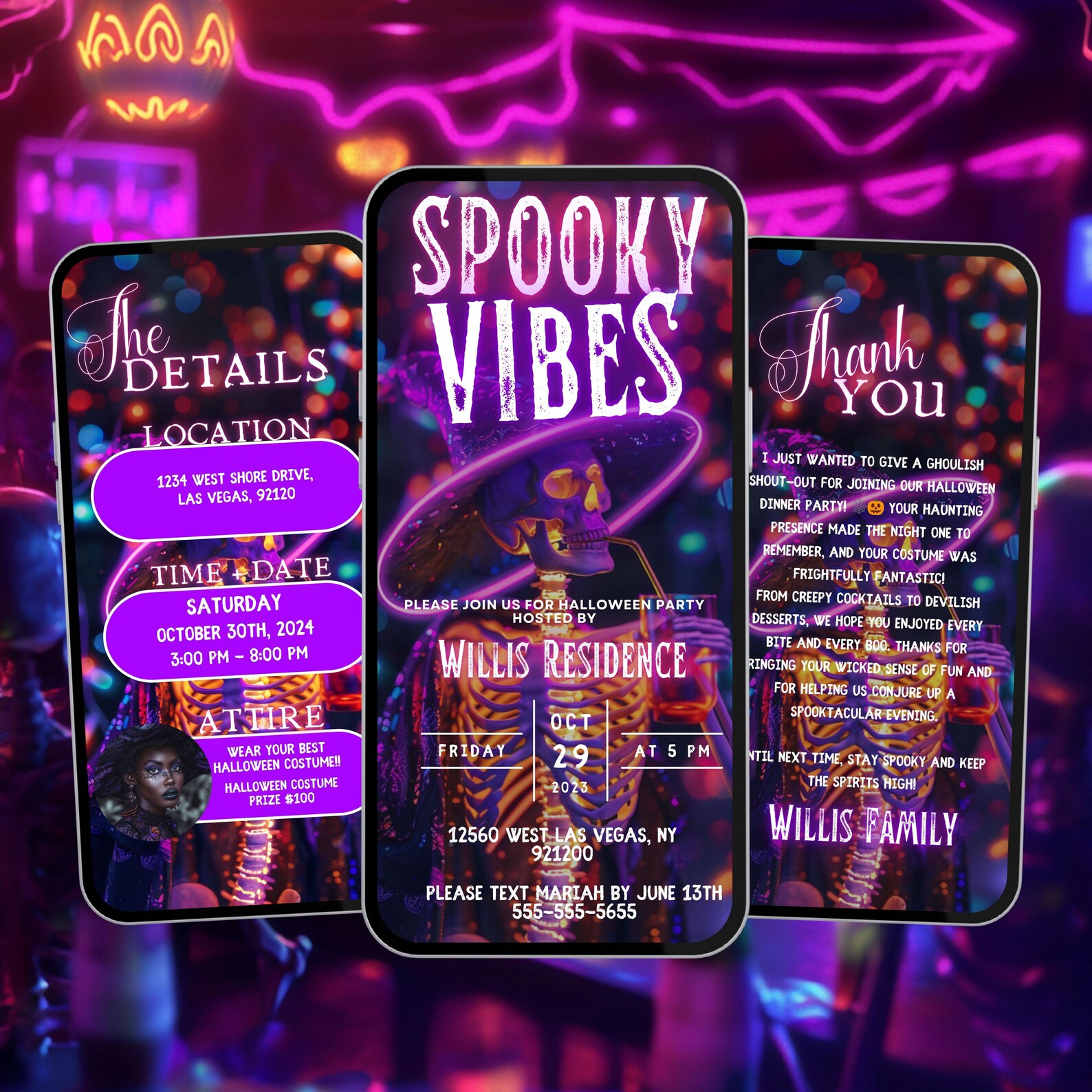 Halloween Spooky Vibes Digital Halloween Party Invitation, Funny Witch ...