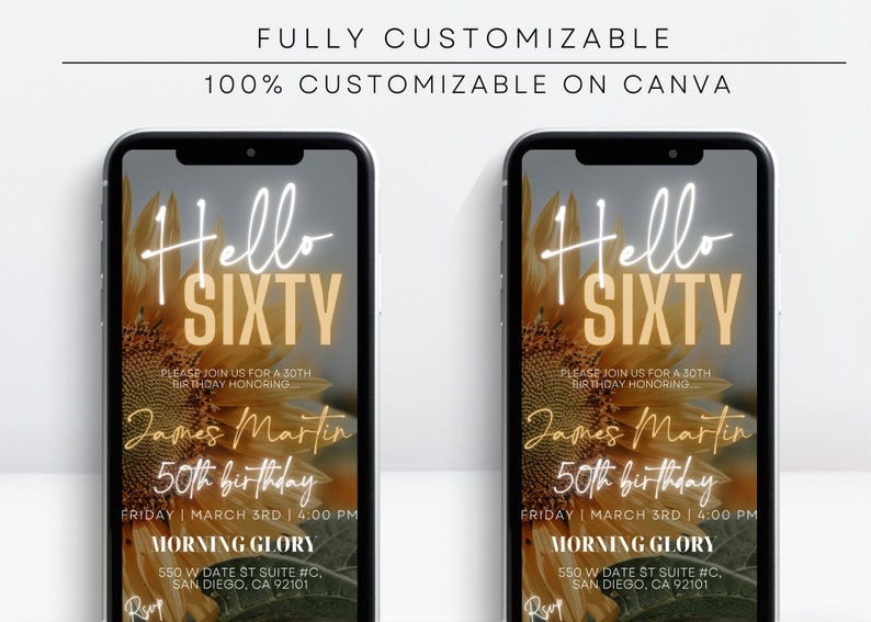 60th Digital Birthday Invite Hello Sixty Birthday Invitation - Etsy