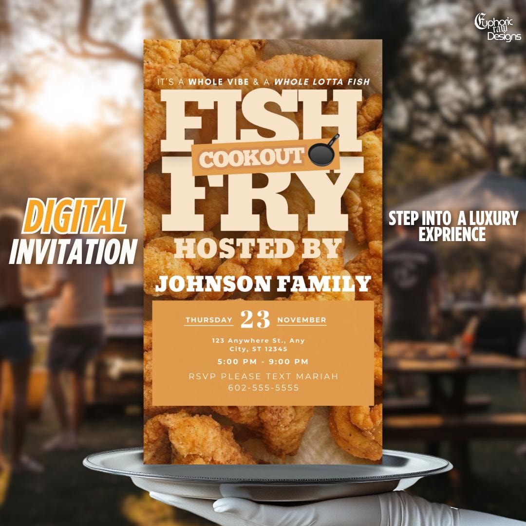 Fish Fry Invitation, Seafood Party Invite, Soul Food Cookout Birthday ...