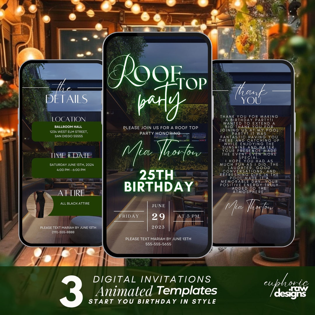 Digital Rooftop Birthday Party Invitation, Birthday Dinner, Brunch ...