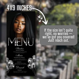 Digital Birthday Menu, Black Silver Canva Menu Template, Editable Event ...