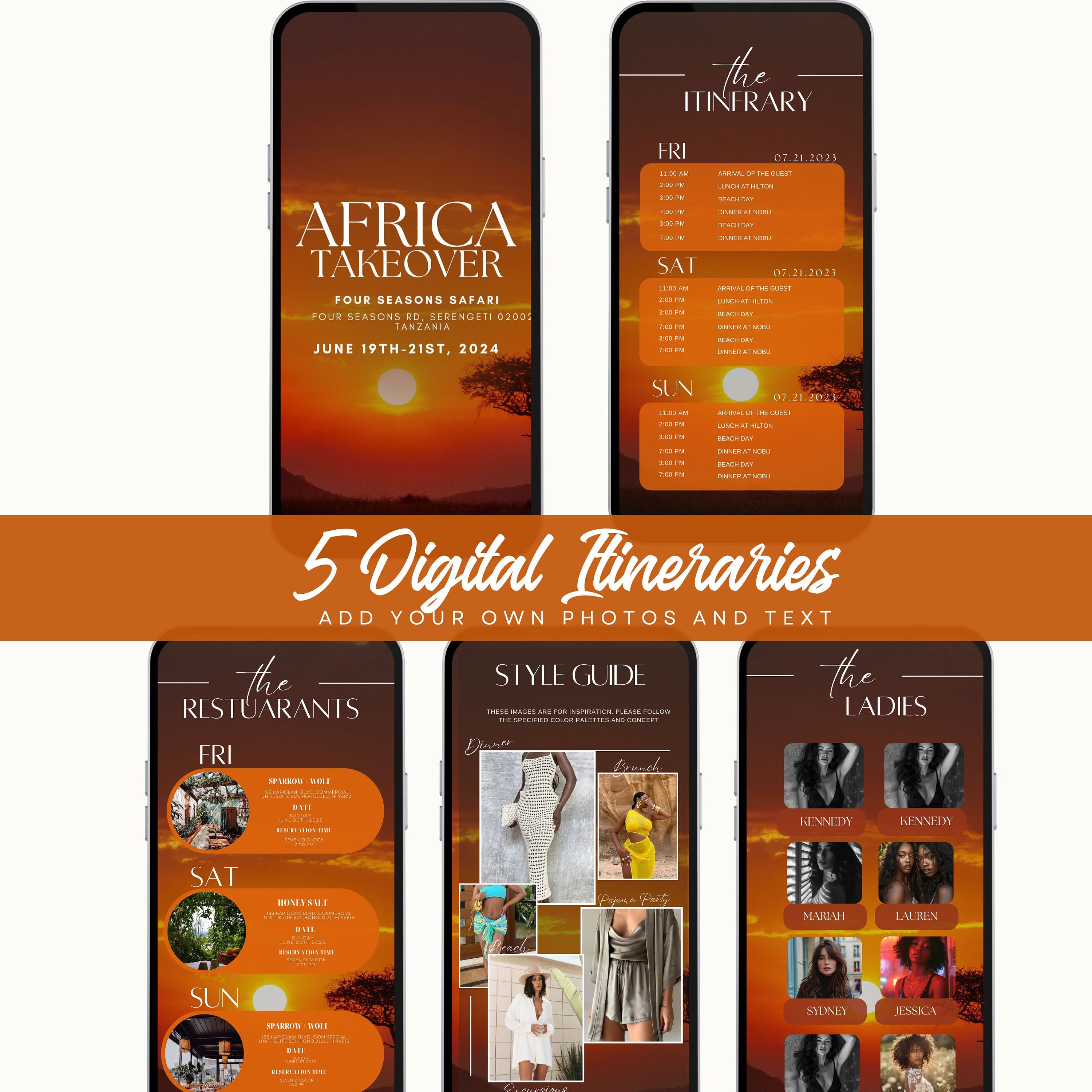 Africa Itinerary Invitation Template, South Africa Girl’s Trip Planner ...