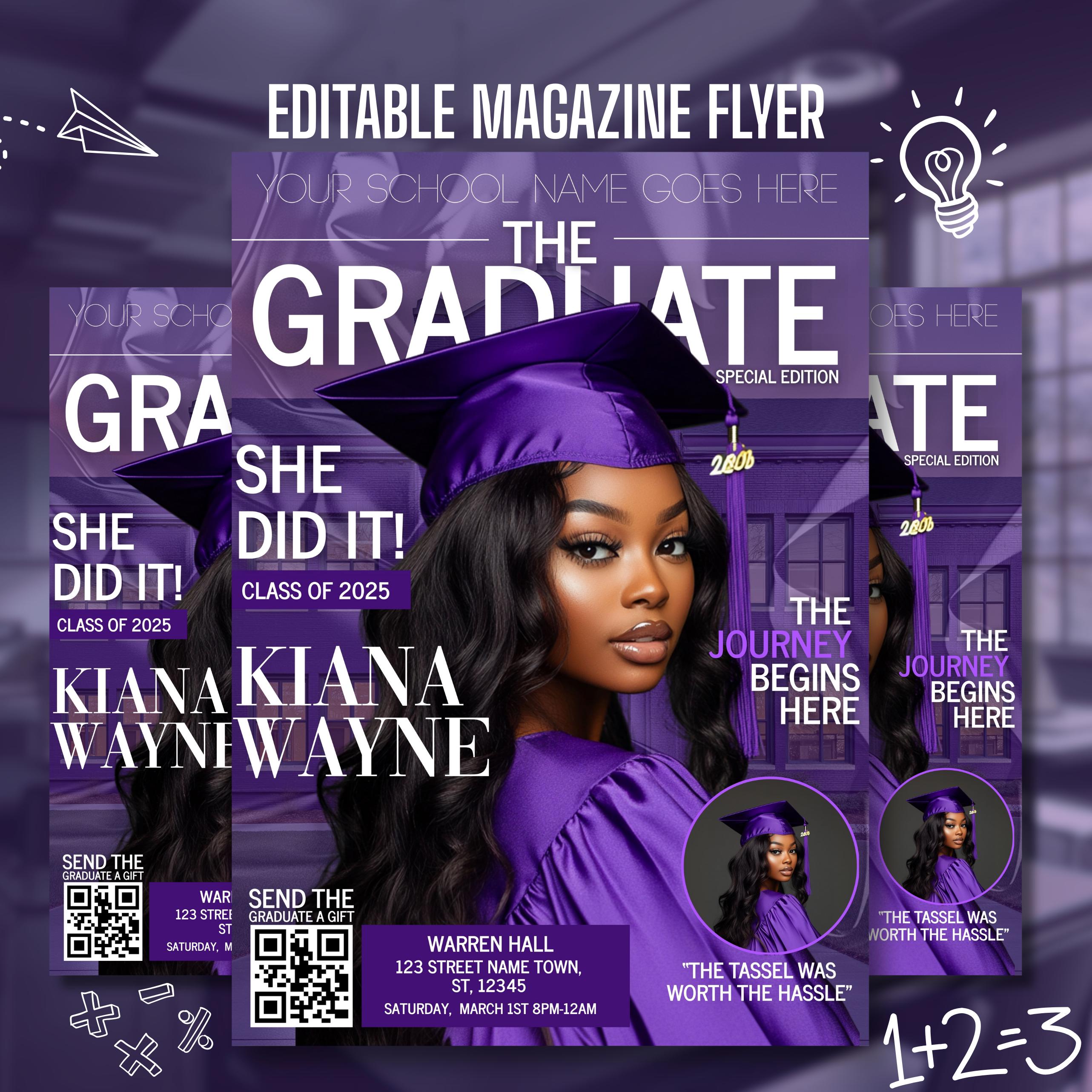 Purple Graduation Invite Magazine Style, Class of 2026 Editable Grad ...