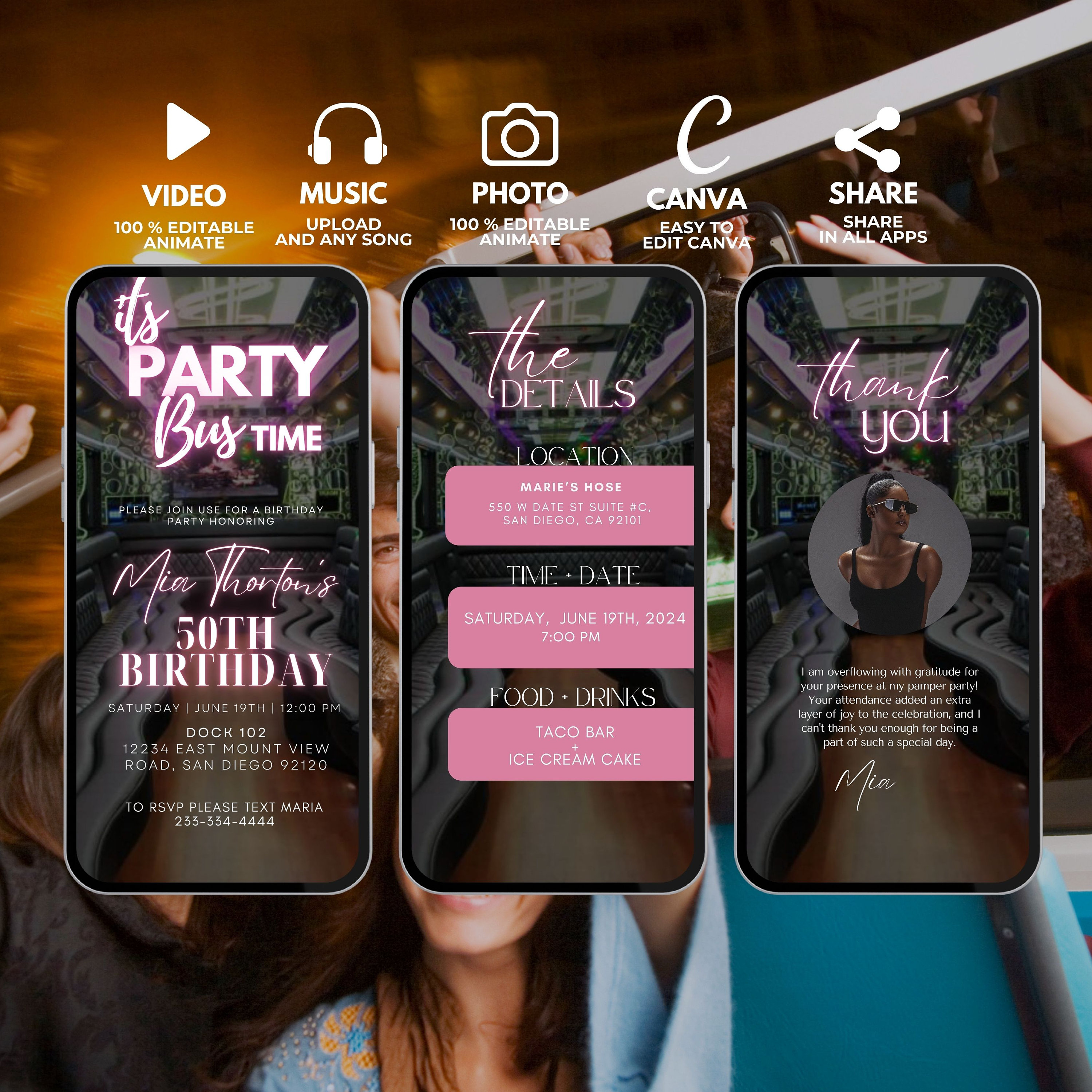 Party Bus Birthday Invitation: Limo Phone Invite (digital Download) - Etsy