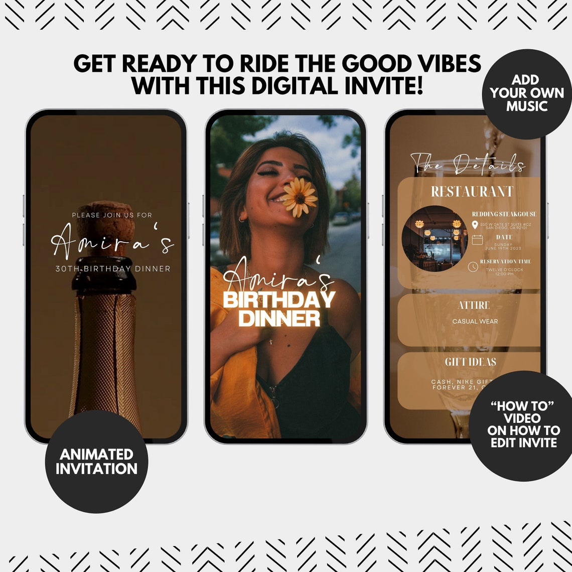 Animated Birthday Dinner Invitation, Birthday Dinner, Digital Birthday ...