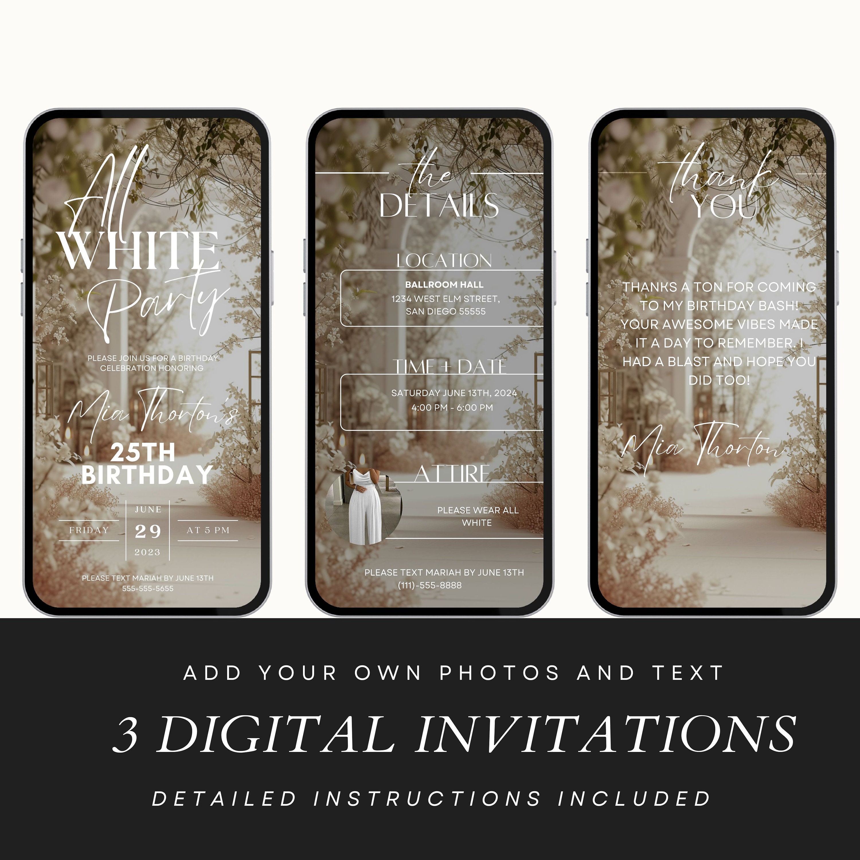 All White Party Invitation, Birthday Dinner Invite, All White Birthday ...