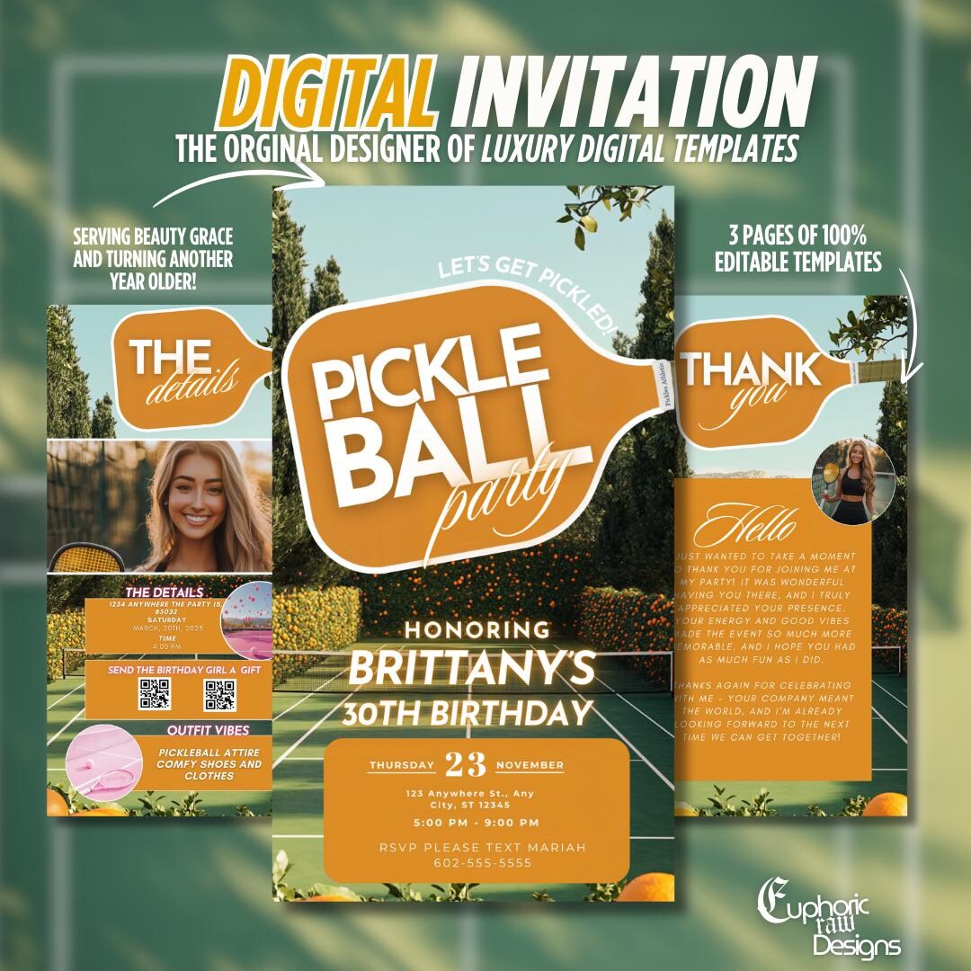 Pickleball Birthday Invitation, Pickleball Bachelorette Invitation ...