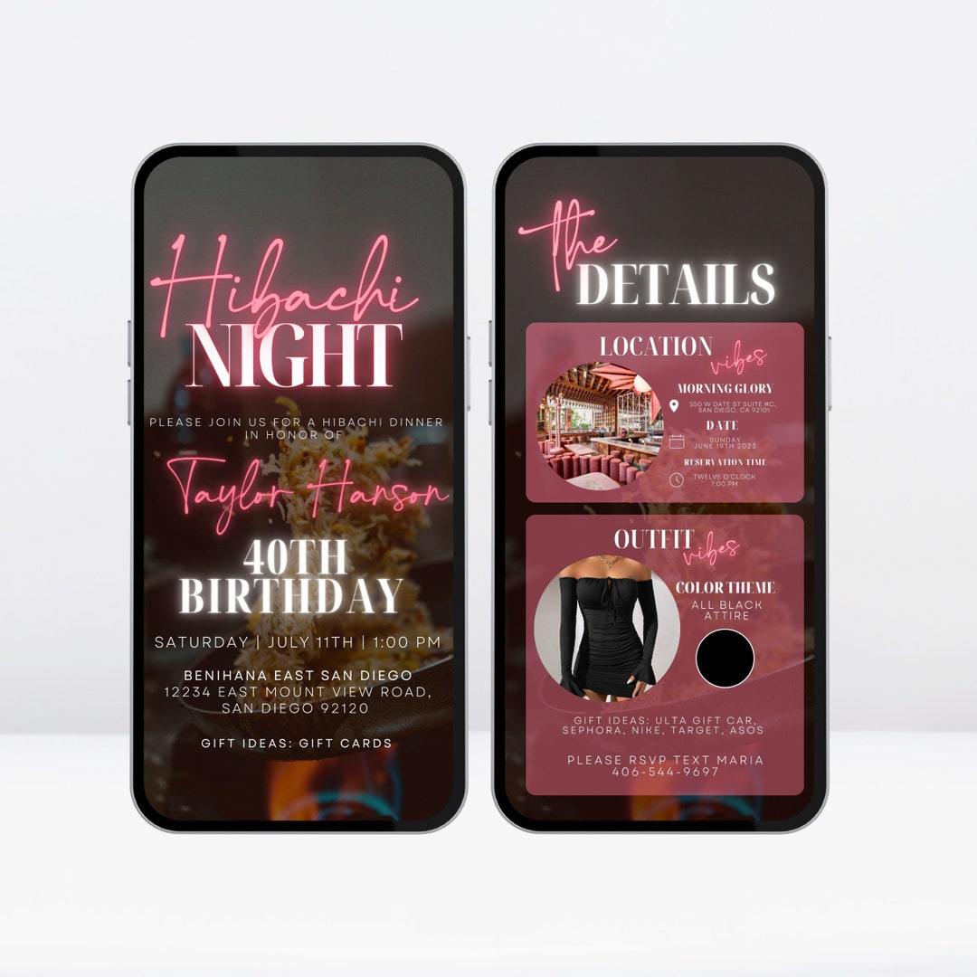 Digital Hibachi Invitation, Birthday Dinner Invite, Japanese Restaurant ...