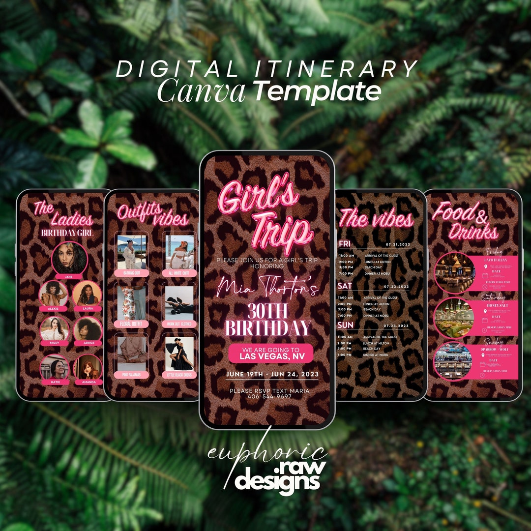 Birthday Weekend Itinerary Invitation. Digital Mobile Phone Girls Trip ...