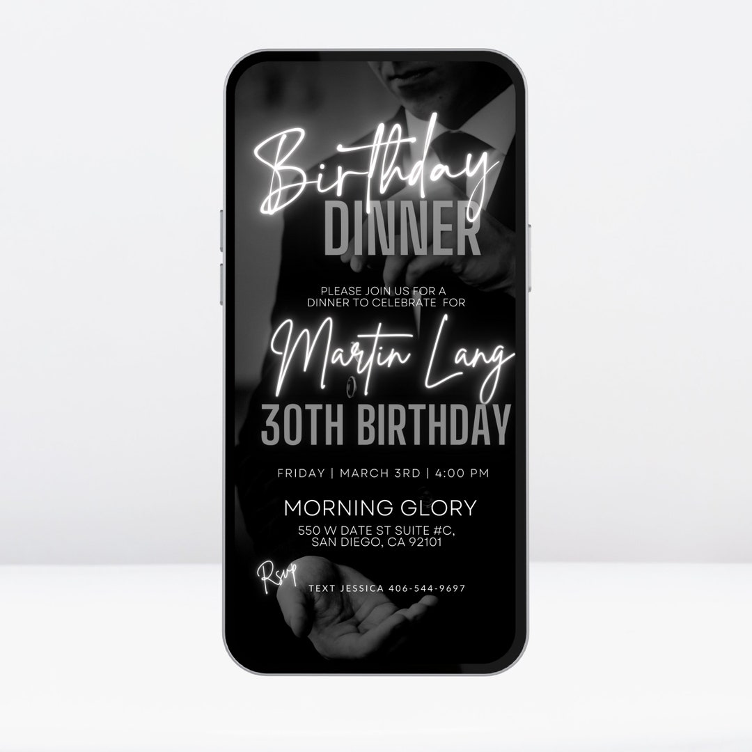 Digital Men Birthday Dinner Invitation, Male Birthday Invite, Phone ...