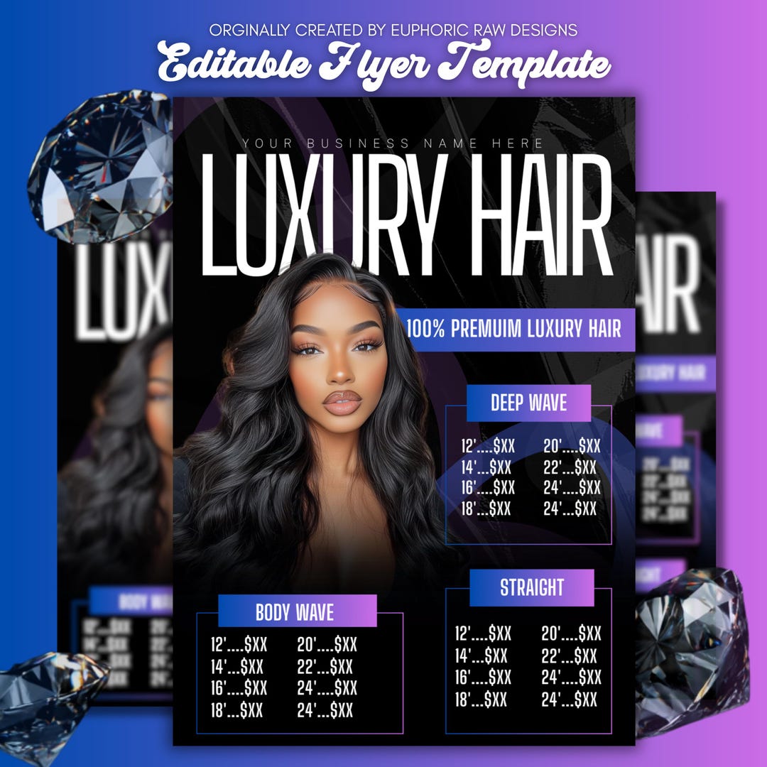 Editable Hair Price List Template, DIY Salon Pricelist, Wig Bundle ...