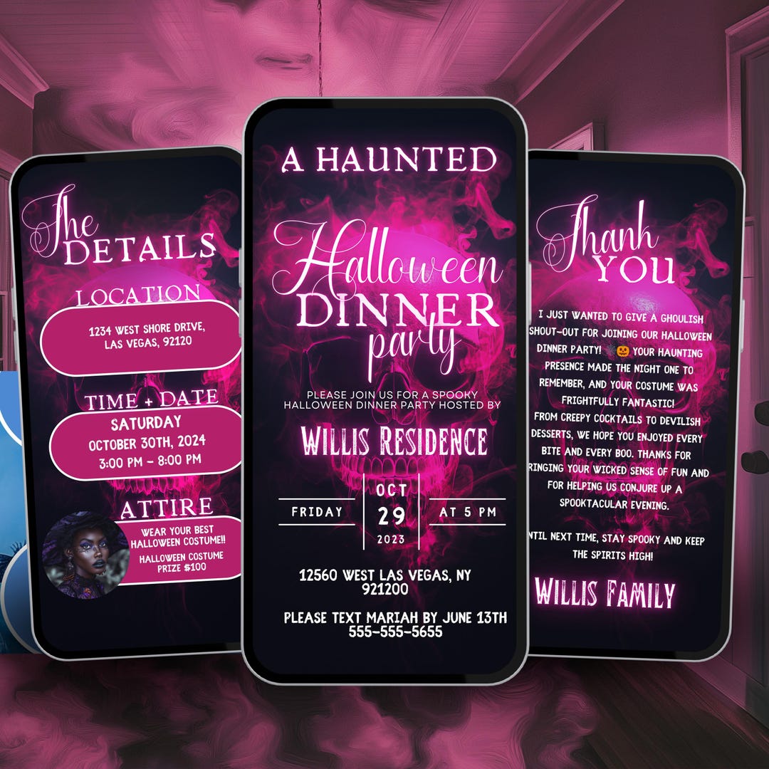 Halloween Dinner Party Invitation, Digital Horror Haunted House ...