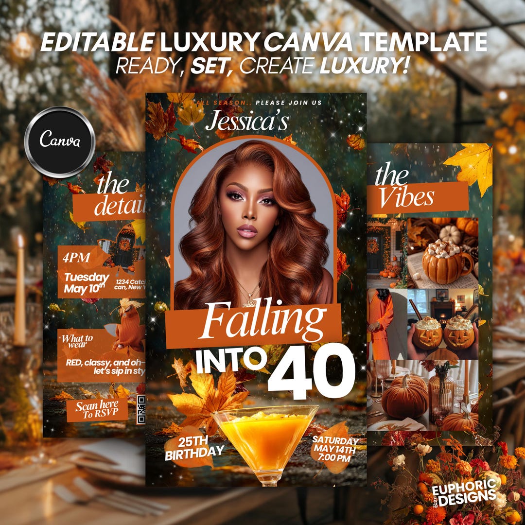 Falling Into 40 Birthday Invite, Editable 40th Fall Party Digital Video ...