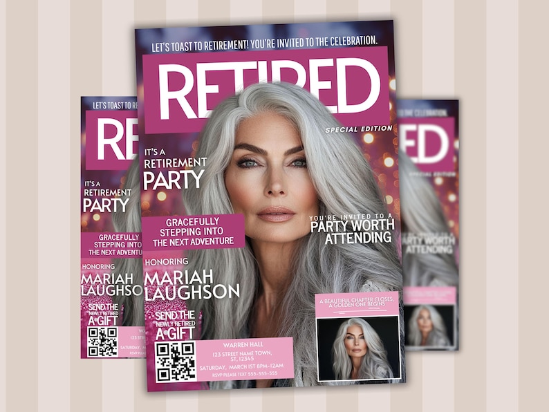 Luxury Purple Retirement Party Invitation Bundle Printable, Magazine ...