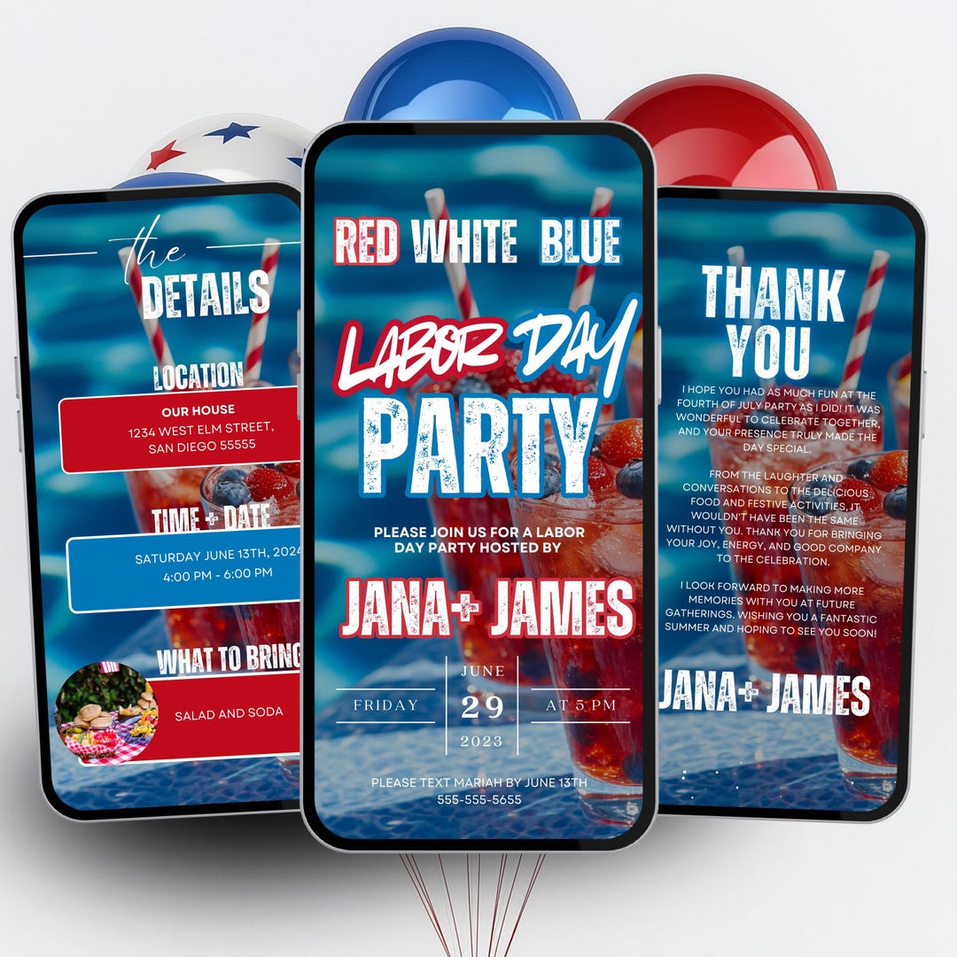 Labor Day Party Invitation Template, Digital BBQ Pool Party, Summer ...