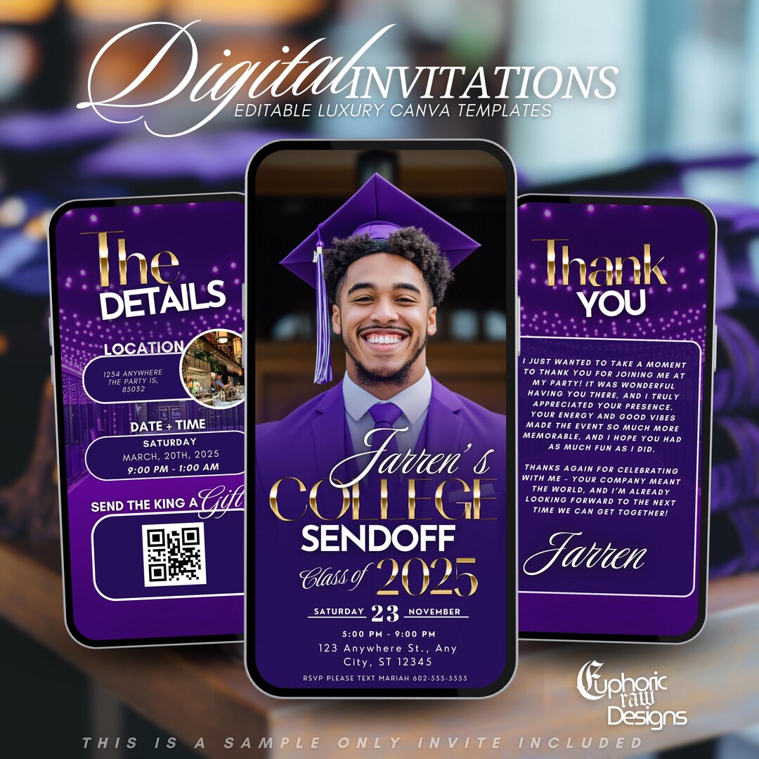 Graduation College Send off Invitation, Purple Trunk Party Invite High ...