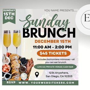 Brunch Flyer, Sunday Brunch, Social Media Brunch Party Flyer, Daytime ...
