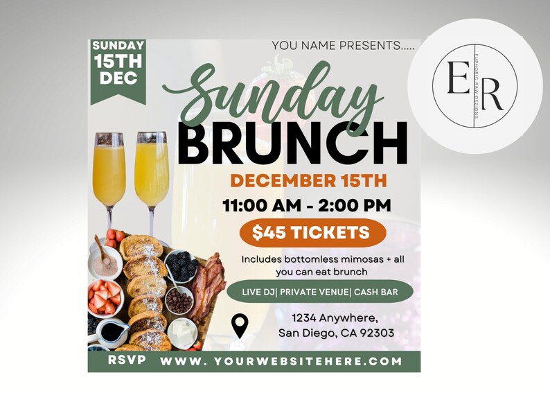 Brunch Flyer Sunday Brunch Social Media Brunch Party Flyer - Etsy