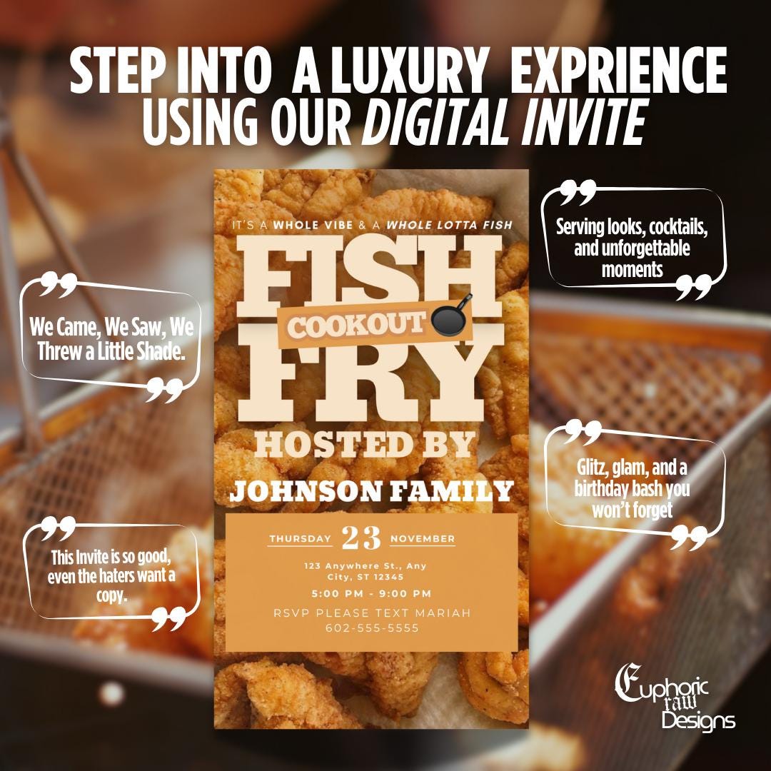 Fish Fry Invitation, Seafood Party Invite, Soul Food Cookout Birthday ...
