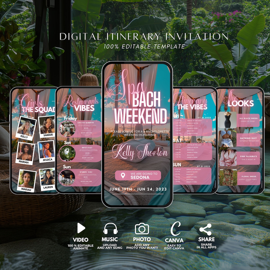 Bachelorette Spa Weekend Itinerary Invitation, Girls' Trip Getaway ...