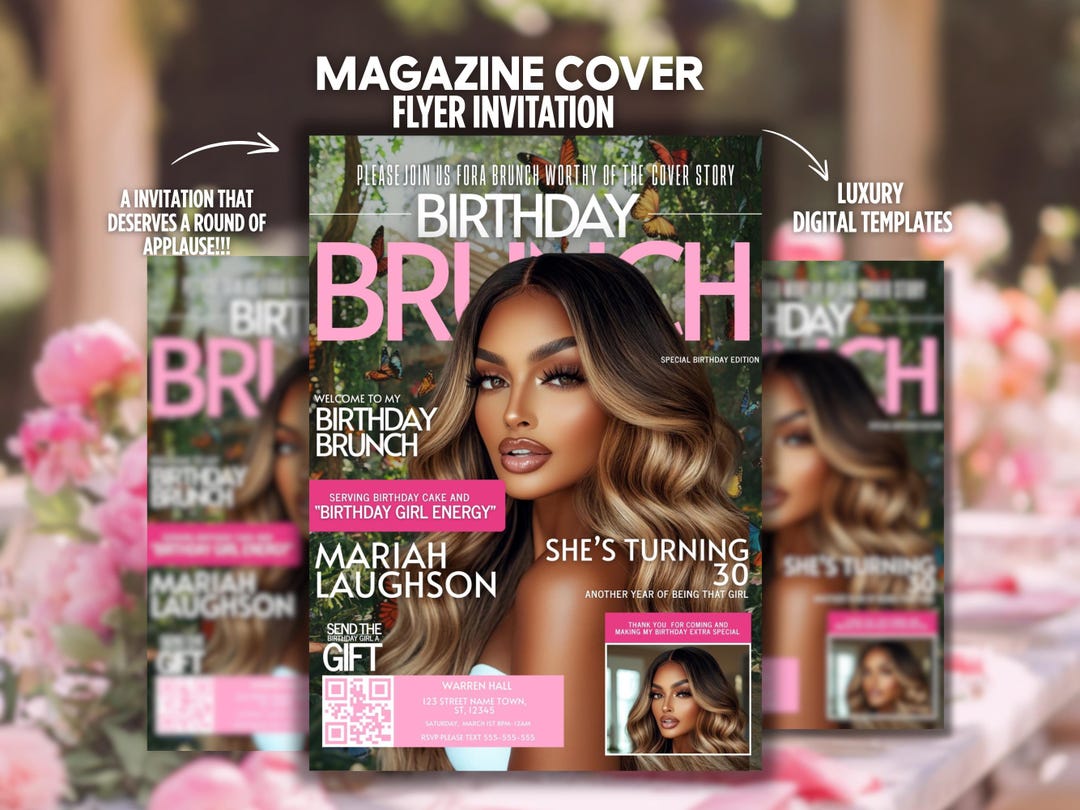 Birthday Brunch Invitation: Magazine Cover Template (DIY Canva) - Etsy