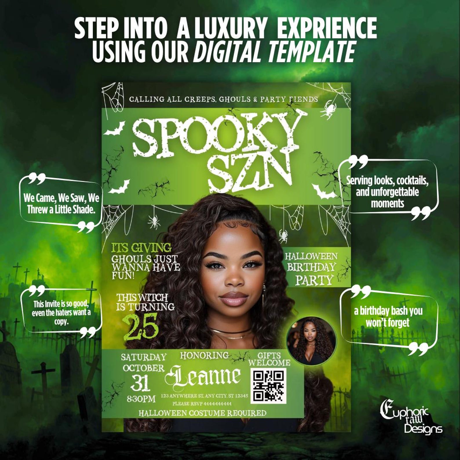 Spooky Season Digital Halloween Birthday Invitation, Glam Spooky Party ...