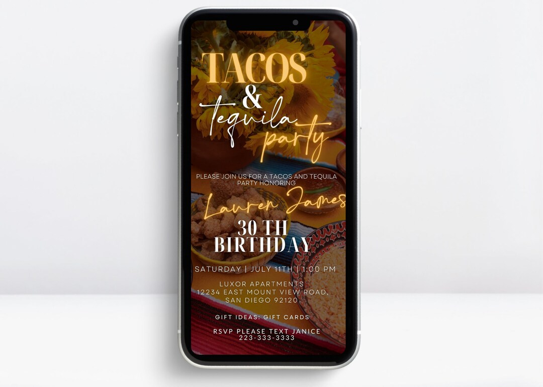 Fiesta Birthday Party Invitation, Digital Tacos & Tequila, Mexican ...