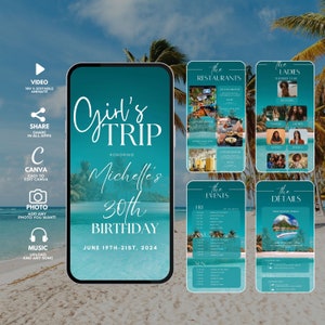 Girl's Trip Birthday Weekend Invitation, Travel Itinerary, Vacation ...