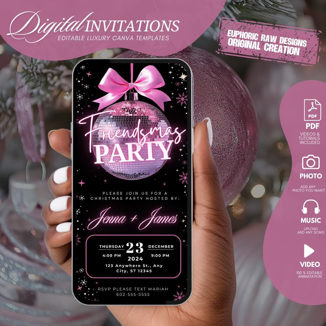 Personalized Friendsmas Party Invitation, Holiday Gold Christmas Dinner ...