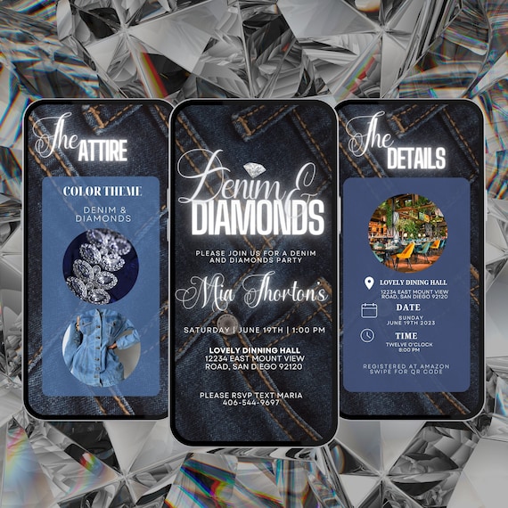 Unisex Denim Diamond Party Invitations Escape To The Country: