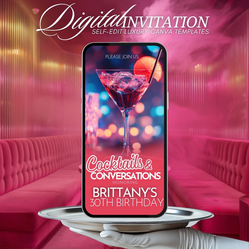 Dinner Cocktails and Conversations Birthday Party Invitation ...