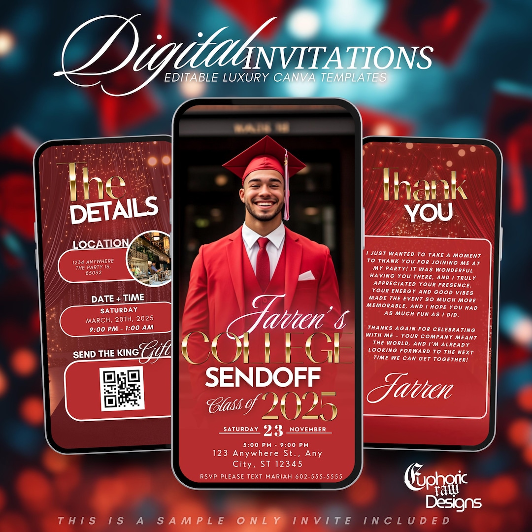 Graduation College Send off Invitation, Red Trunk Party Invite High ...