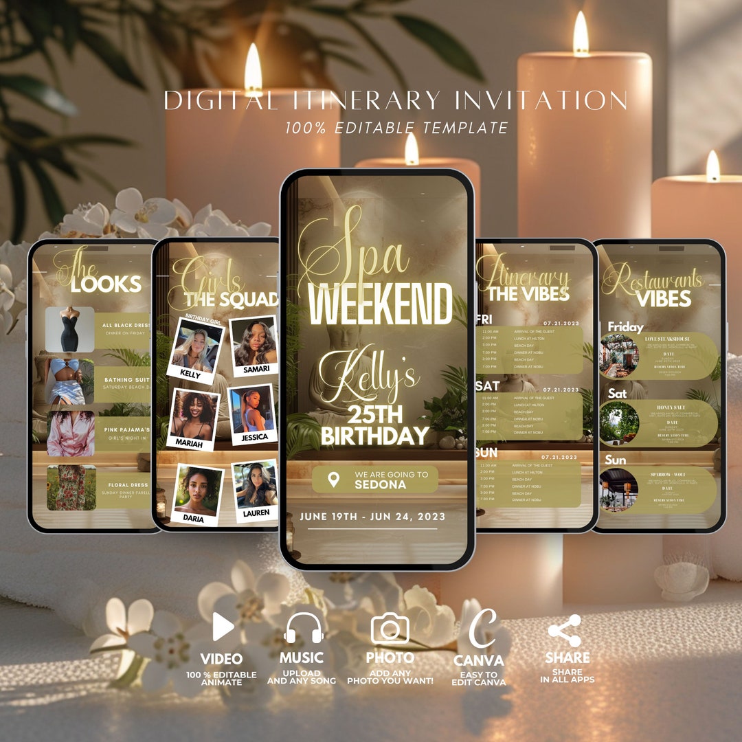 Spa Girls Weekend Itinerary Invitation, Digital Retreat Getaway, Spa ...