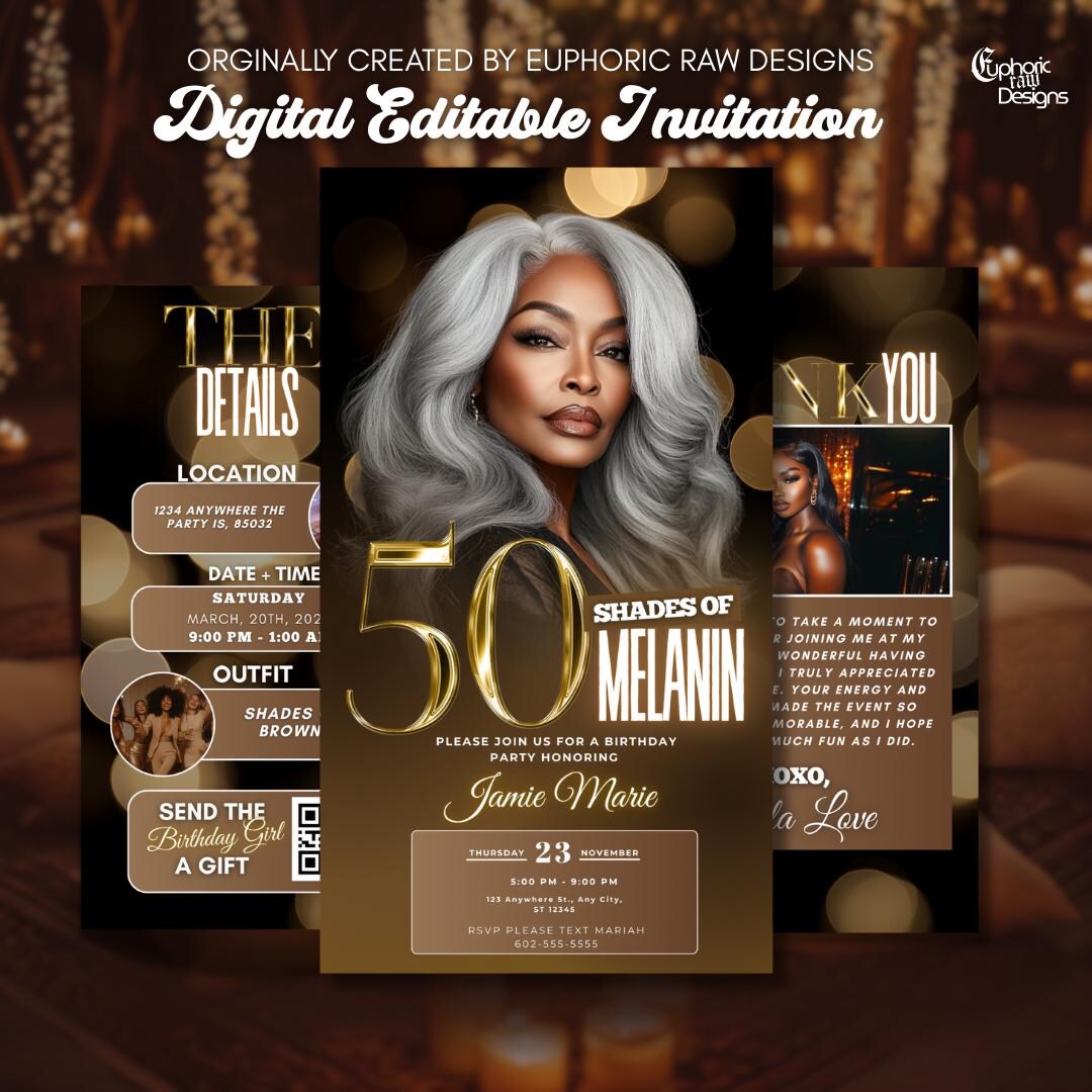 50 Shades of Melanin Birthday Dinner Invite Video, Brown & Gold Canva ...