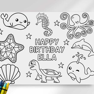 Editable Coloring Page for Kids, Under the Sea Birthday Coloring Page ...