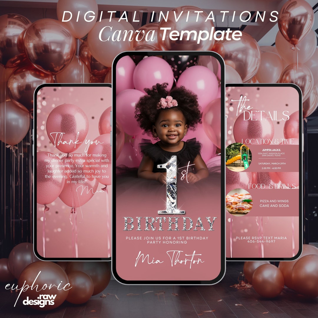 1st Birthday Invite, Evite Birthday, First Birthday, Editable Template ...