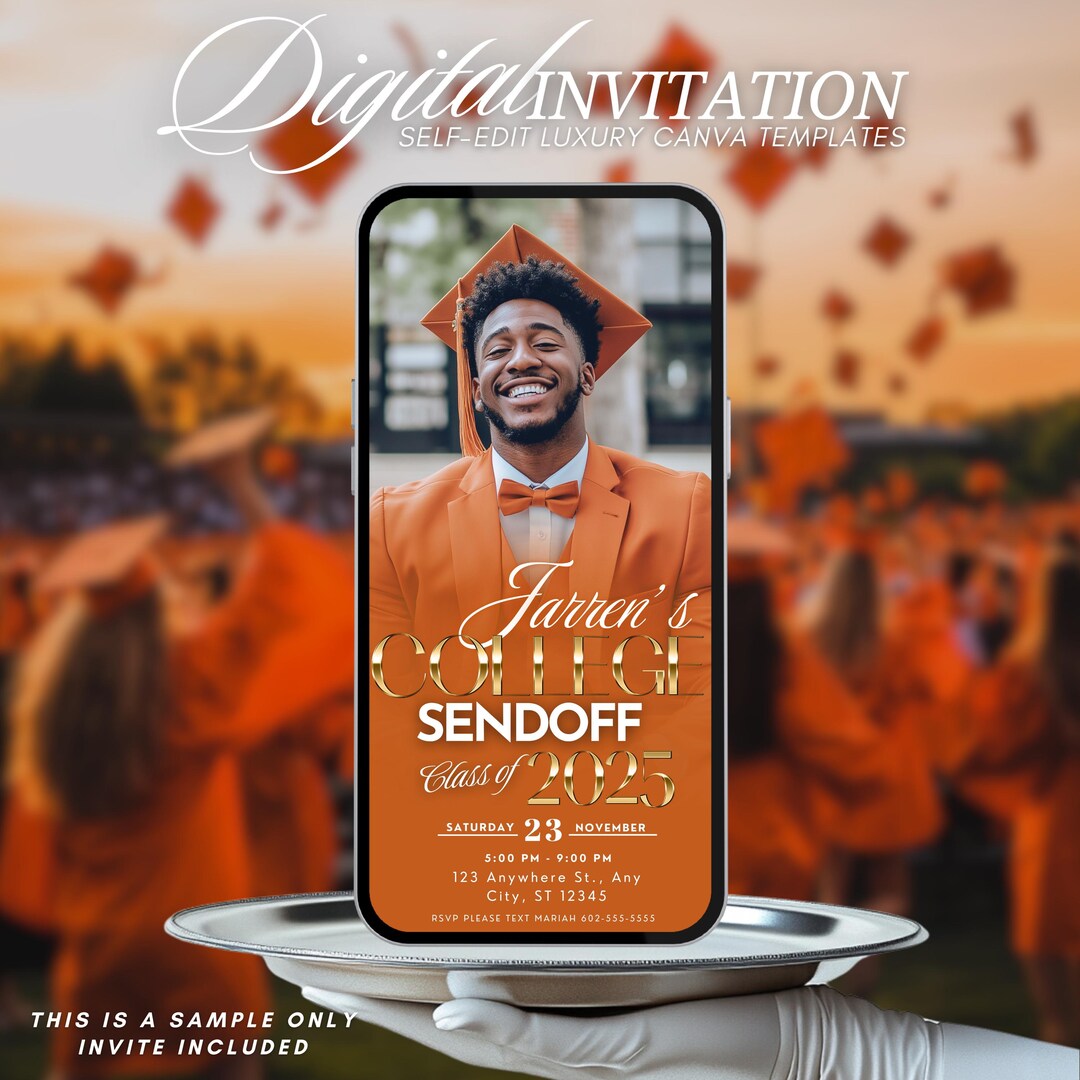Graduation College Send off Invitation, Orange Trunk Party Invite, High ...