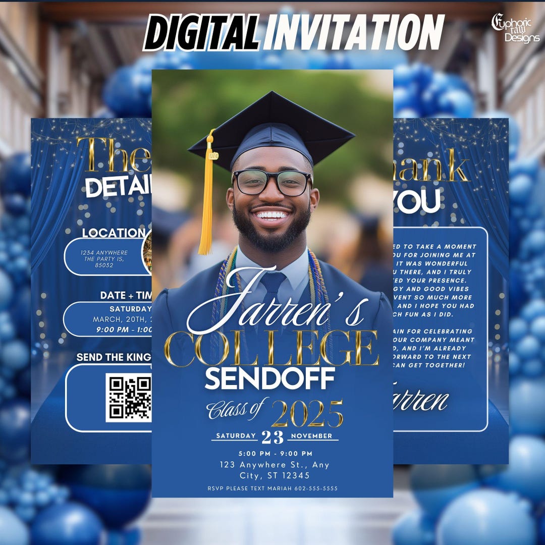 Graduation College Send off Invitation, Blue Trunk Party Invite High ...
