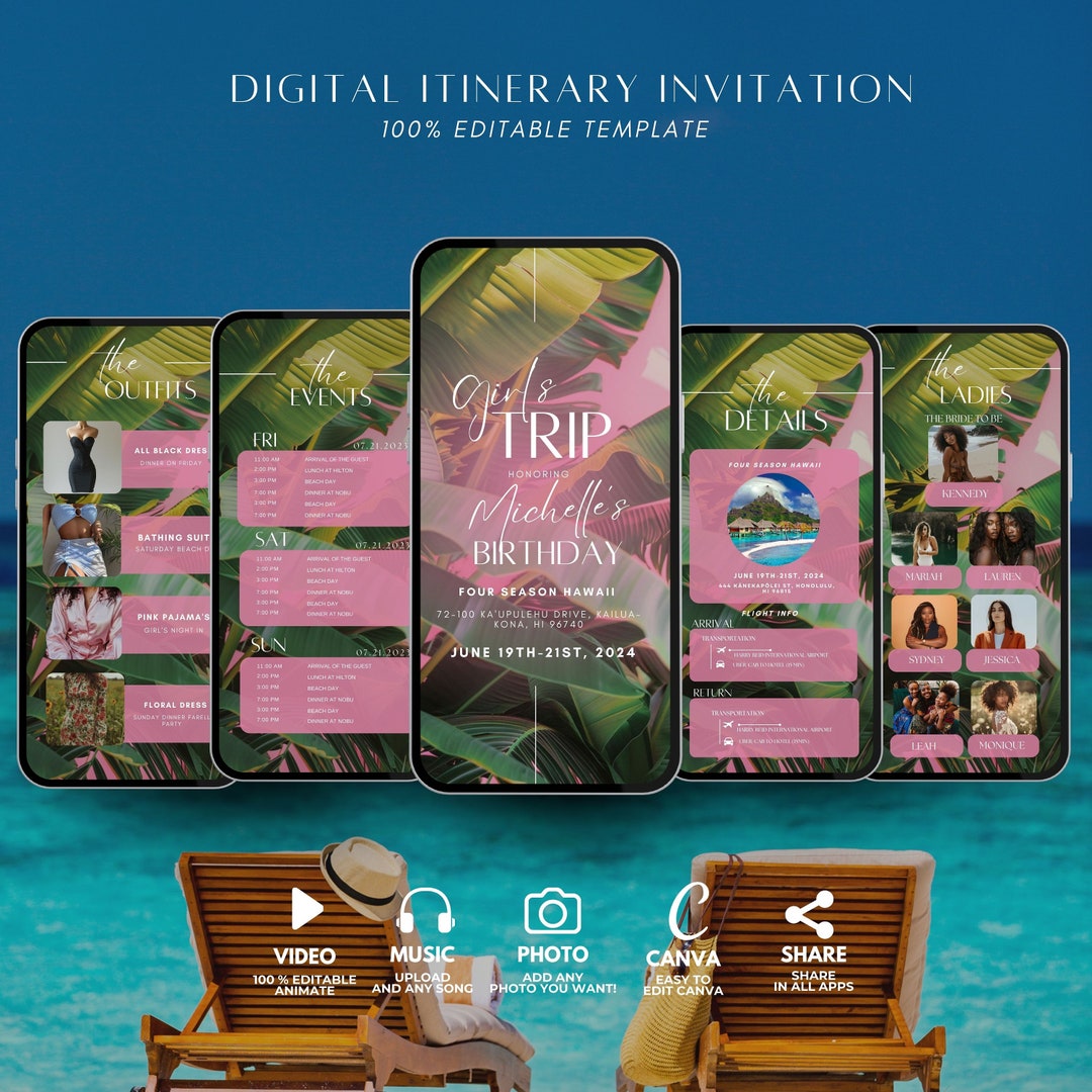 Girls Trip Itinerary, Itinerary Template, Travel Itineray, Birthday ...