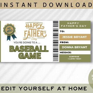 Father's Day Gift Voucher, Baseball Game Surprise Ticket, Sports ...